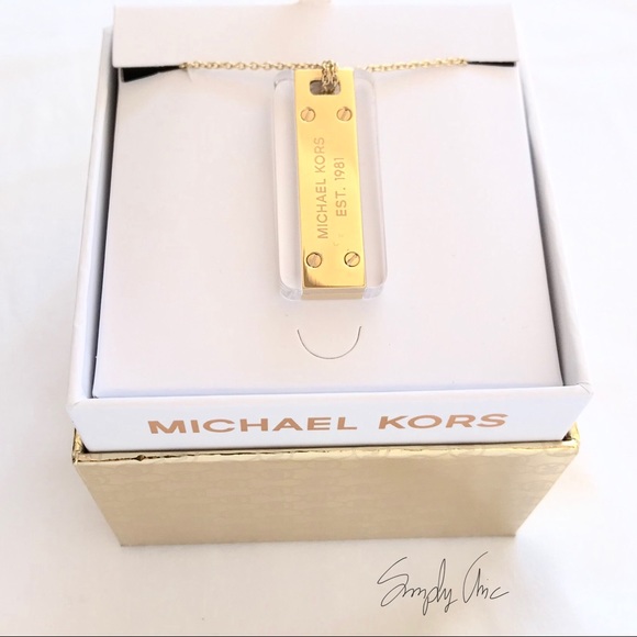 Michael Kors | Jewelry | New Authentic Mk Gold Tone Logo Plaque Pendant ...